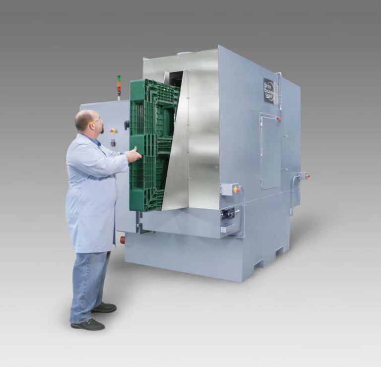 Pallet Washer Cleans Plastic Pallets Vertically - Better Engineering